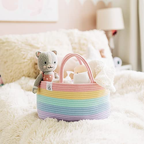 Pastel Rainbow Caddy Basket + Cotton Rope Unicorn Basket for Nursery Decor -