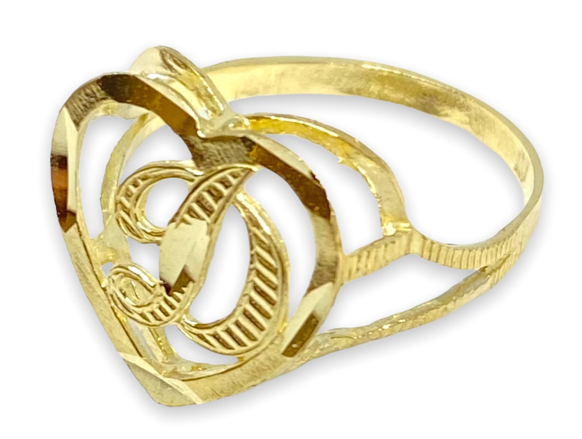 LADIES DIAMOND-CUT 12 MM LONG HEART INITIAL CURSIVE ALPHABET LETTER RING REAL 10K YELLOW GOLD 4008 (C)