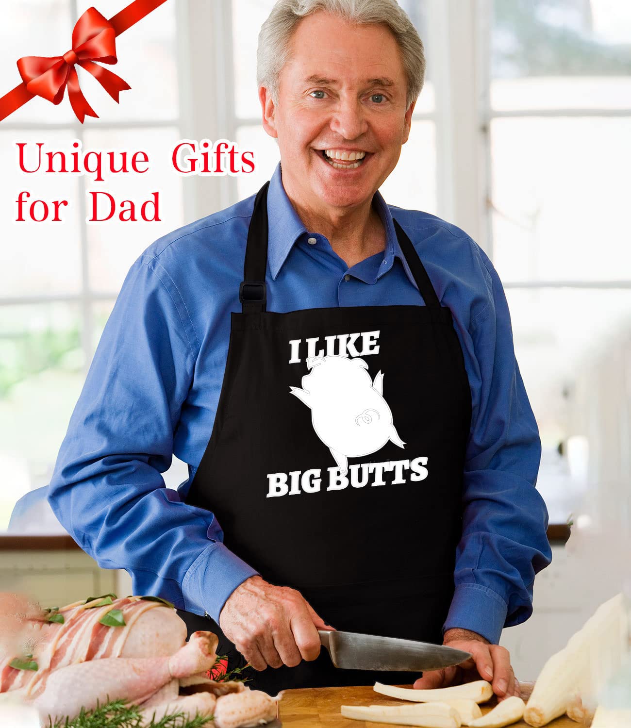 KITCHEPOOL Funny Apron for Men, Chef Aprons for Women with 3 Pockets - Mens Gifts For Christmas - Adjustable Bid Kitchen Aprons for Chef, Cooking Apron for BBQ, Baking - Little Pig