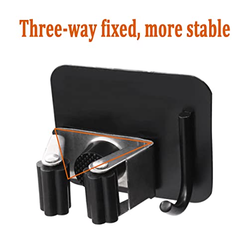 Seamaka 5PCS Broom Holder with Hangle Stainless Steel Wall Mount Mop Holder Self Adhesive Mop Grippers Heavy Duty Broom Hanger for Laundry Room Garden Tool Holder Bathroom Accessories Black O-009-BK