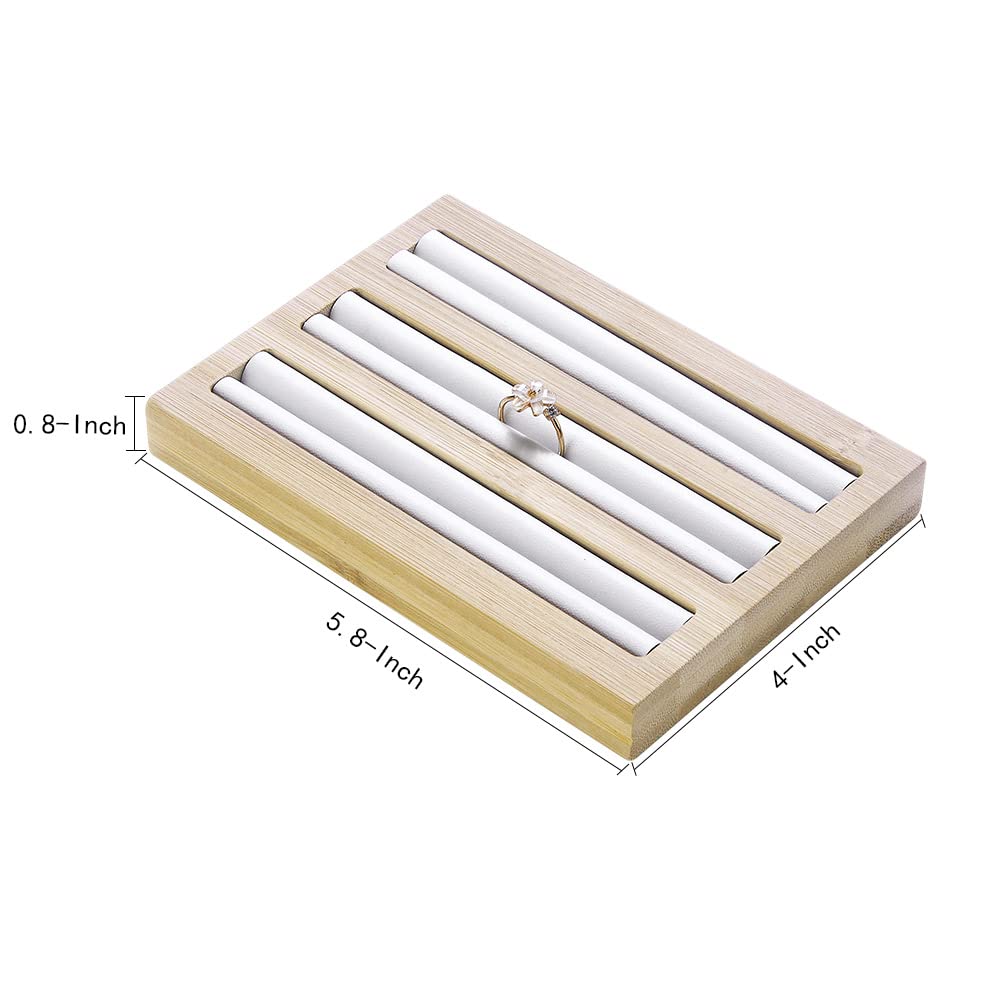 JAMEND CLXP Bamboo Wood Ring Display Holder Showcase Earrings Organizer Tray Idea Gift for Girls Women, Rectangle Jewelry Storage Stand with PU Leather, 11.2" x 5.7" x 0.6", Black, 9 Slots.…