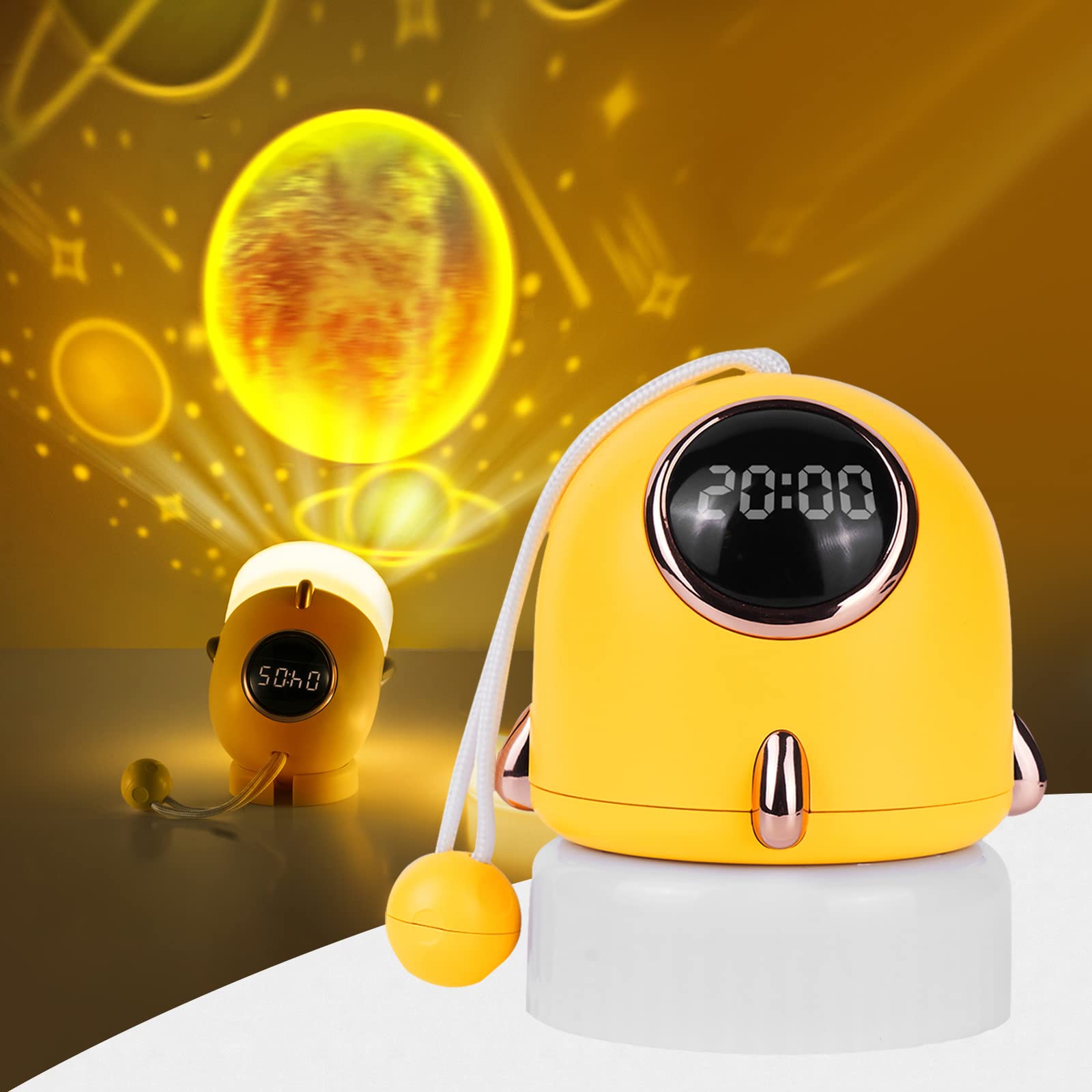 kathluce Cute Night Light for Kids Room, Nursery Lamp Rechargeable, LED Night Light for Baby Bedroom, Multifunctional Wake Up Start Light, Projector & Timer Clock, Birthday Gift (Yellow)