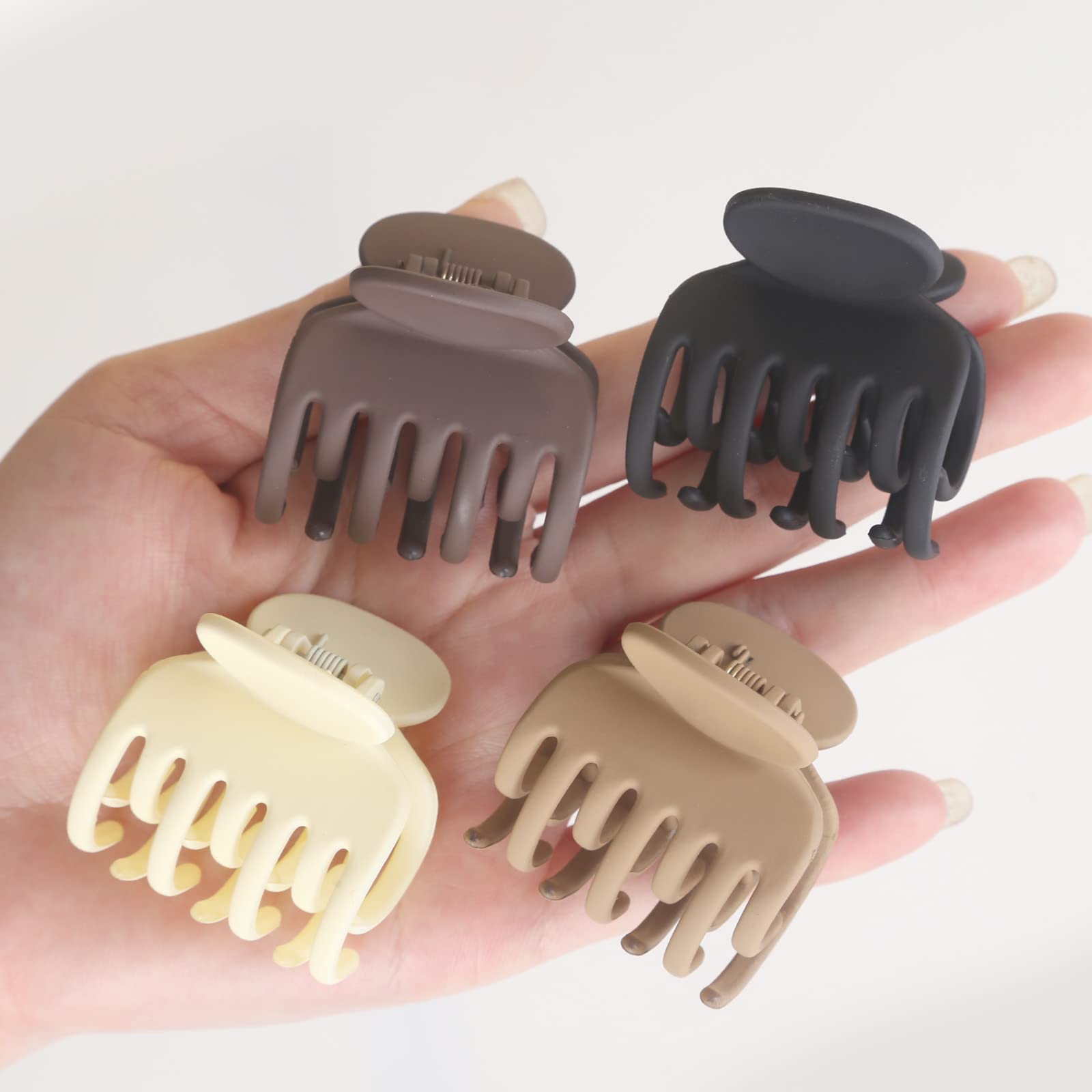 KAUND 8 PCS 1.6 Inch Hair Clips for Thin Hair, Medium Size Non-slip Matte Claw Clips Women, Double Row Teeth Jaw Clips with Neutral Color (C01-8 pack)
