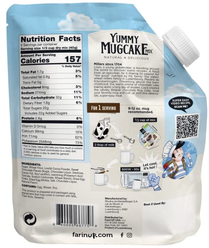 Farin'UP Mug Cake Mix with Belgian Chocolate, 15oz | Resealable, No Mess Packaging (Pack of 1)