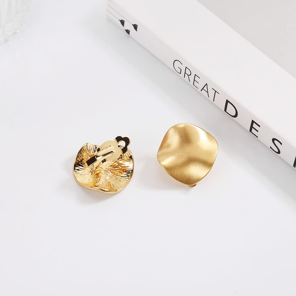 Gold Clip on Earrings for Women Disc Hammered Stud Clip Earrings