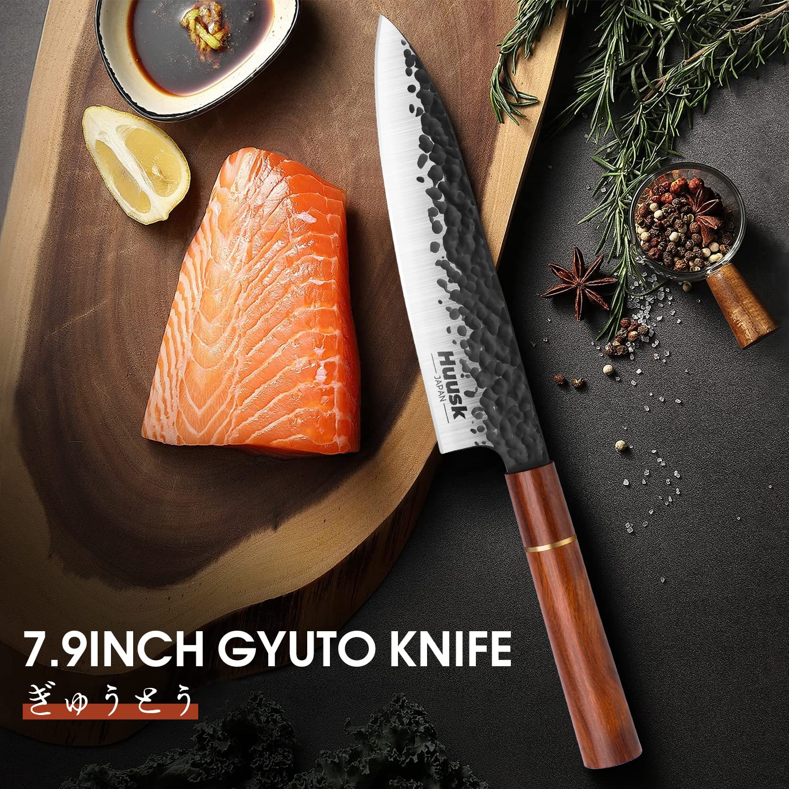 Huusk Japan Chef Knife, 8 Inch Gyuto Knife Professional Japanese Chef Knife 9 Inch Kiritsuke Chef Knife