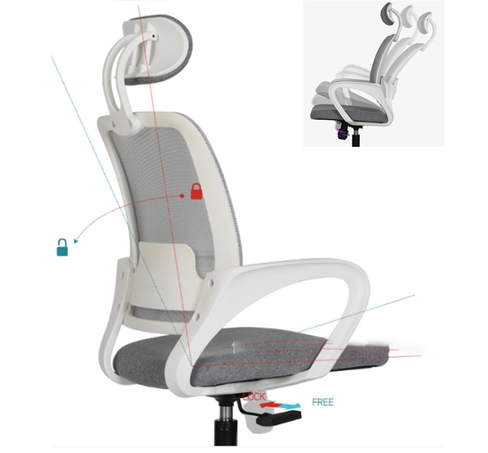 Ergonomic Office Chair, Desk Chairs with Wheels Mesh Computer Office Home Conference Ergonomic Lift Swivel Chair (Color : White Frame Blue, Size : No headrest)