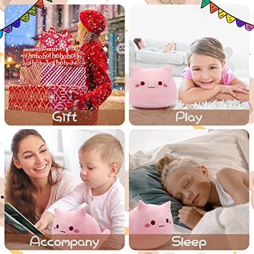 iBccly 8" Pink Cat Plush Pillow, Soft Stuffed Animal Doll, Baby Toy & Sofa Decoration
