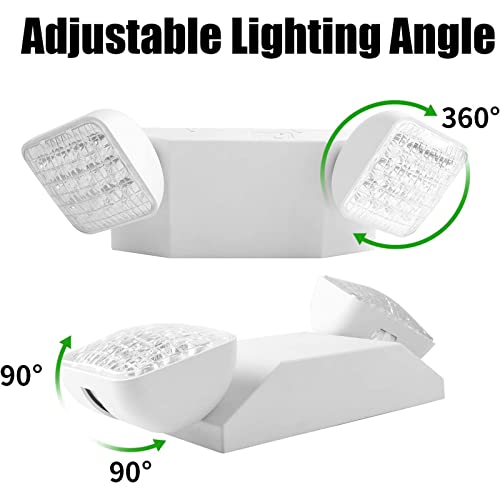 Pendtlit Commercial Emergency Light, UL Certified, White Emergency Light Fixture with 2 LED Square Heads Adjustable & Backup Batteries Exit Lighting(6Pack)