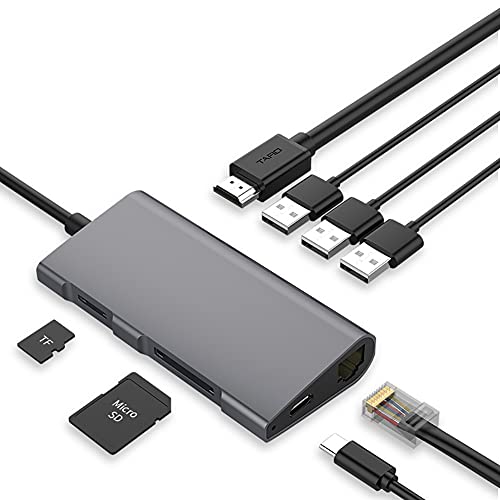 Hub Dock Adapter USB C Docking Station 8-in-1 USB C Hub Adapter for PC Laptop with HDMI, Ethernet, 3 USB 3.0, 60W PD, SD/TF Card Reader Computer Accessories