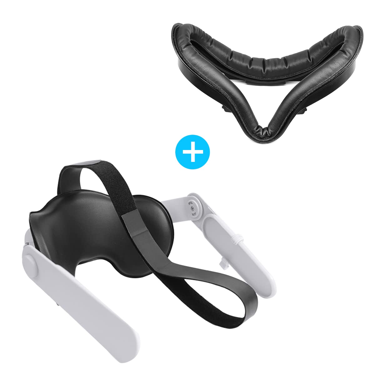 Inandon Head Strap Accessories with PU Leather Foam Face Pad, Replaces Elite Strap Compatible with Quest 2, comfort in VR Reduce Face Pressure in VR Playtime with clip for Charger Cable, Adjustable