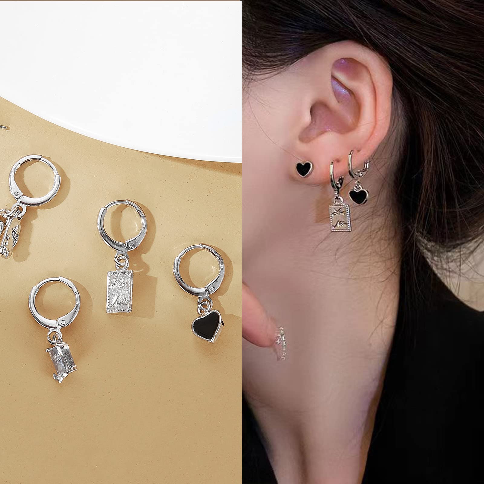 IFKM 18pcs Silver Stud Hoop Earrings Set for Women Hypoallergenic Drop Dangle Earrings Cute Heart Star Bear Mini Small Piercing Jewelry