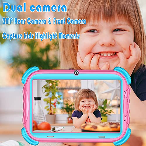 kimlok Kids Tablet 7 inch Toddler HD Touchscreen,2GB+32GB, WiFi, Parental Control APP,Dual Camera, Bluetooth, Friendly Learning Tablets for Kids with Case Included for Boy and Girl