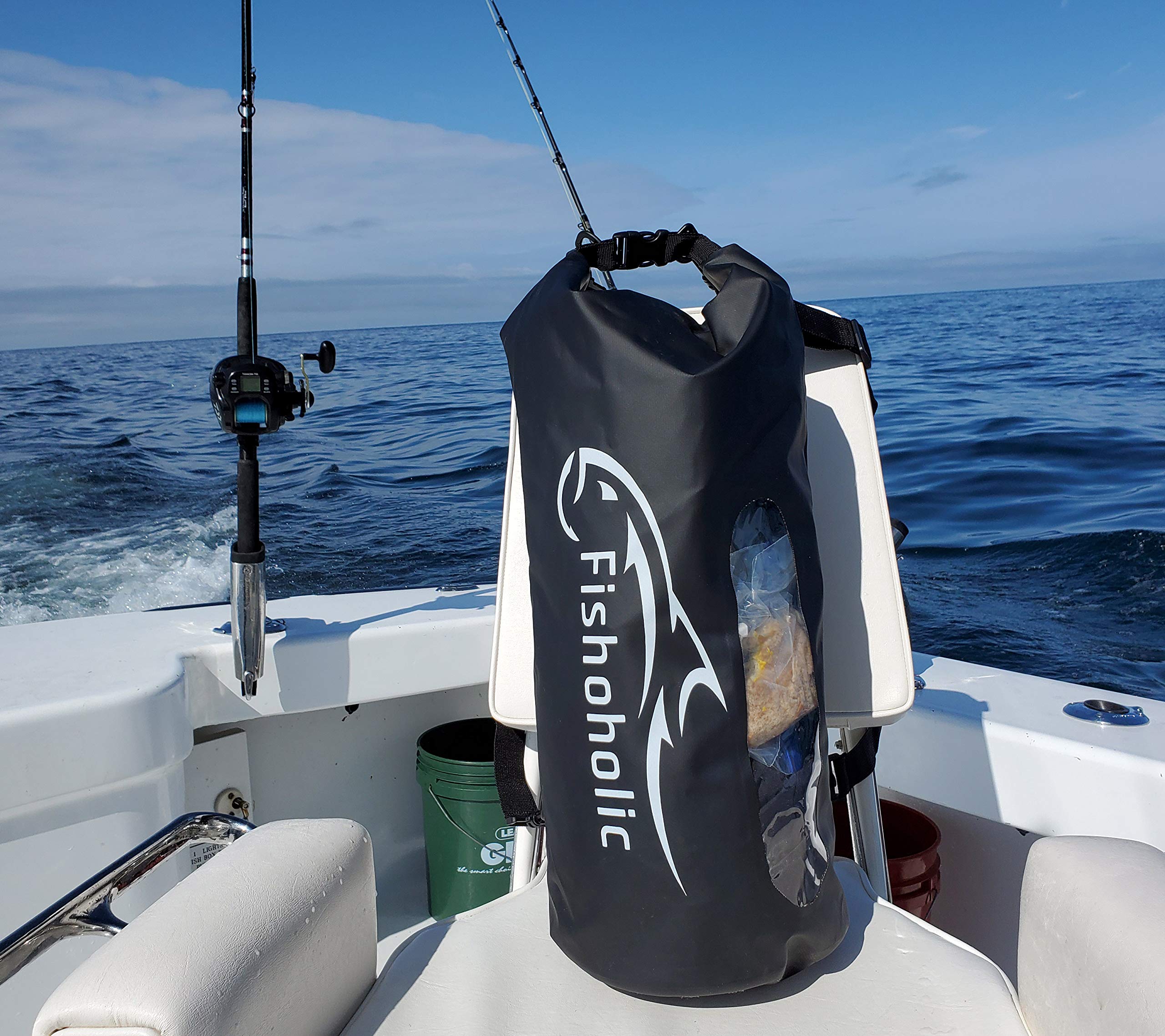 Fishoholic Dry Bag - Waterproof Gear Bags - Fail-Safe Snap - Made Tough & Durable for Kayaking Boating Fishing Hiking Camping Paddle Board & Tailgaiting (semi-clear, 5L)