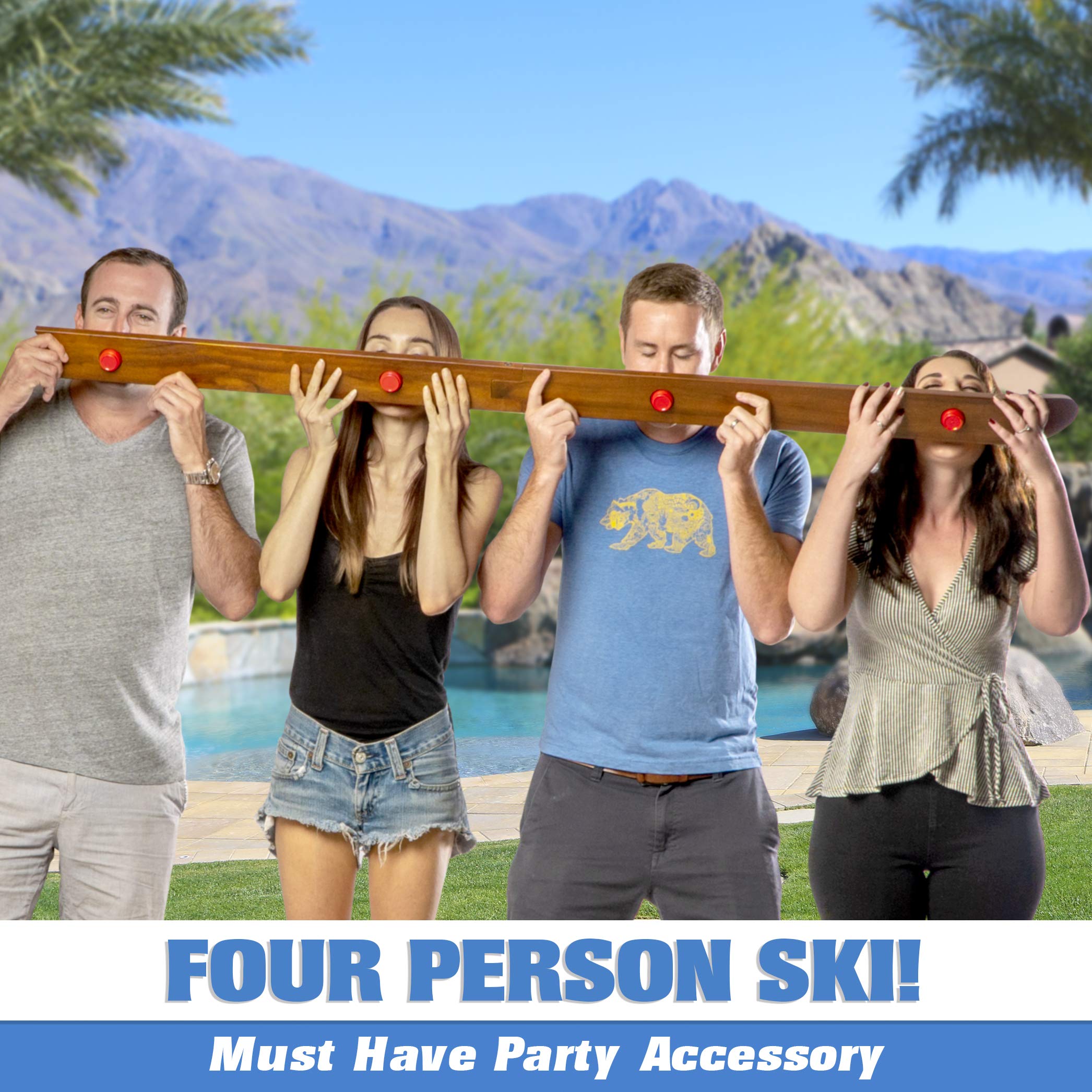 GoPong Slamski - Retro and Vintage Wood Design 4 Person Drinking Ski with 50 Plastic Shot Glasses