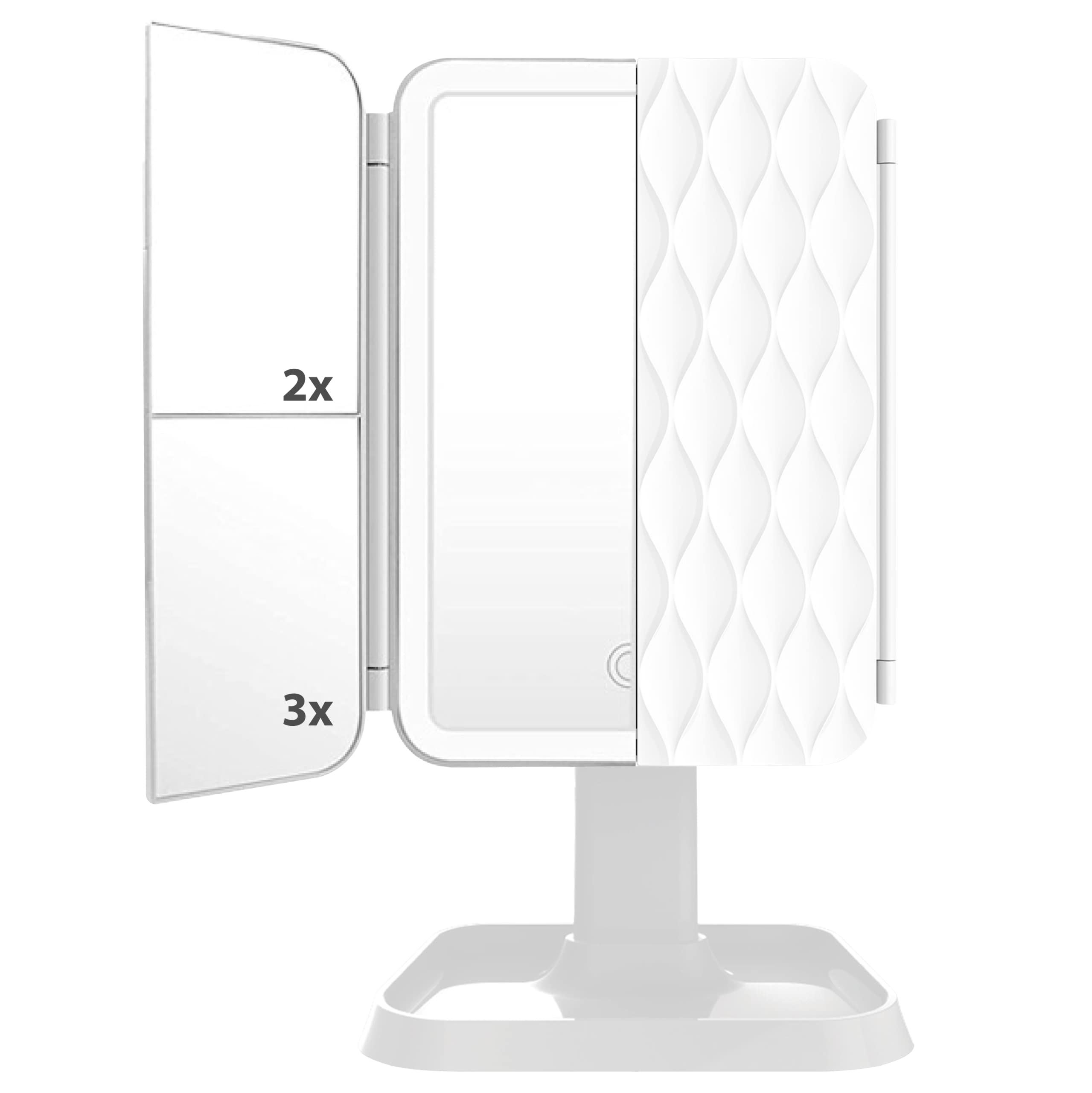 LOVE YOU Studio Makeup Mirror with LED Lights for Makeup Desk - Lighted Makeup Mirror with Magnification - Tri-Fold Personal Light Mirror with Stand