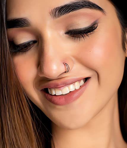 Incaton 33PC 20G Stainless Steel Nose Rings Hoops L Shaped Studs Screw Nose Piercings Jewelry for Women Men Silver Rose Gold Black Rainbow