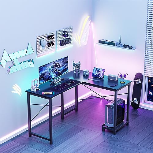Sweetcrispy Computer Desk - L Shaped Gaming Desk, Corner Desks PC Desk Table with CPU Stand Side Bag for Home Office Dorm Sturdy Writing Workstation, Black, 50 Inch