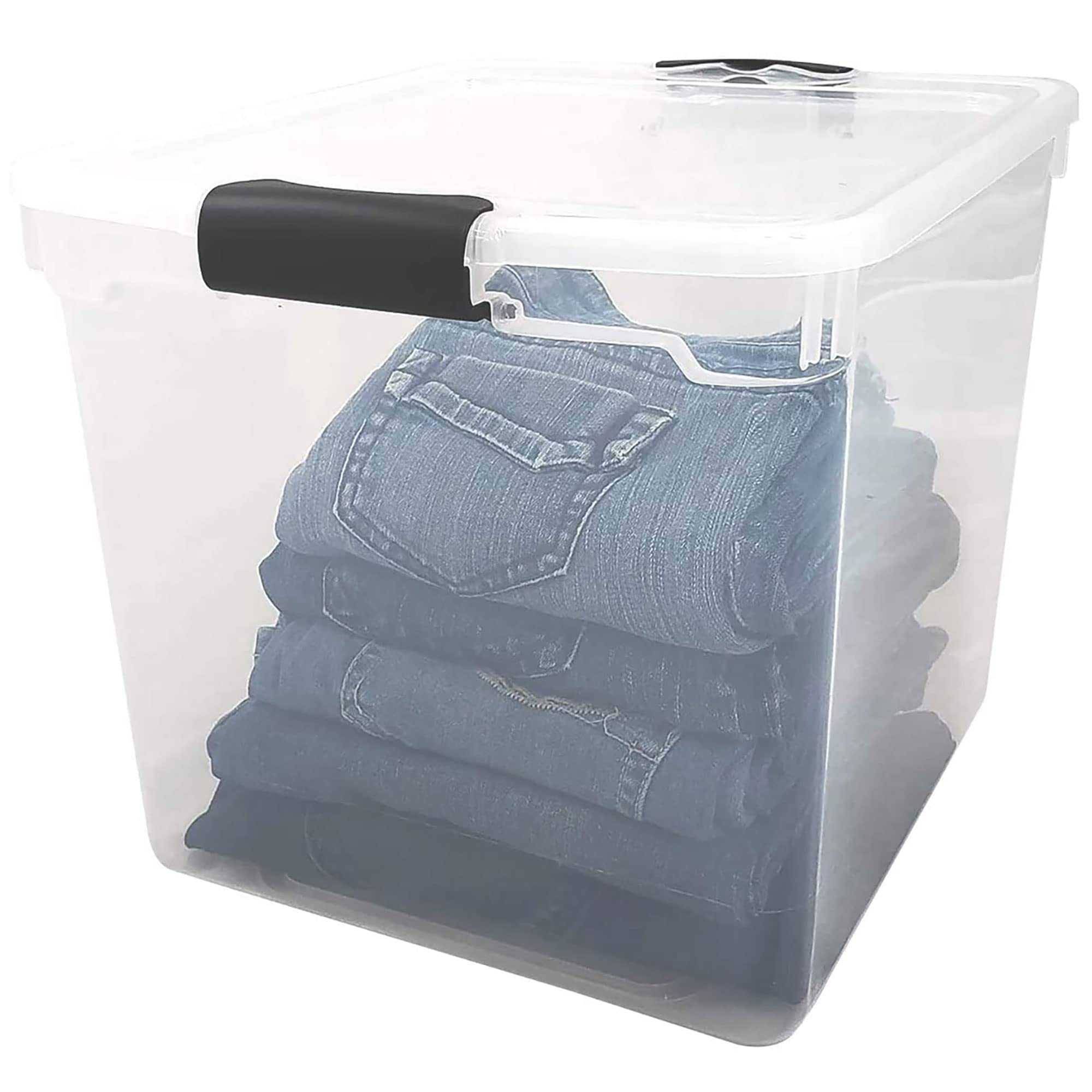 Homz 31 Quart Secured Seal Latch Extra Large Single Clear Stackable Storage Container Tote with Grey Handles for Home, Garage, or Basement (8 Pack)