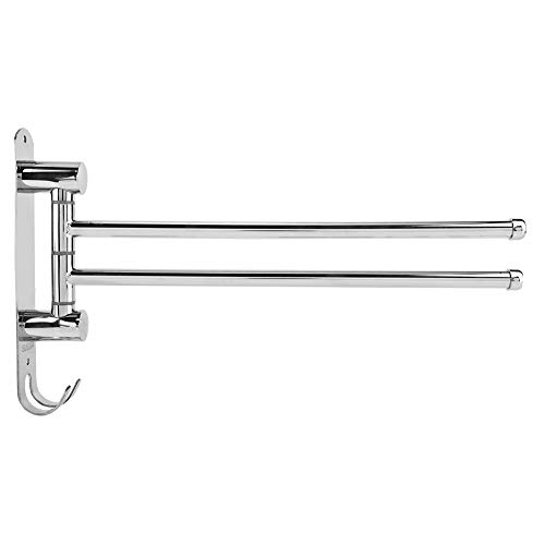 Oumefar Towel Rack, Wall Mounted Towels Rail Rust Resistant Easy To Install 304 Stainless Steel for with Hook for Bathroom(Two shots) Plumbingfixtures