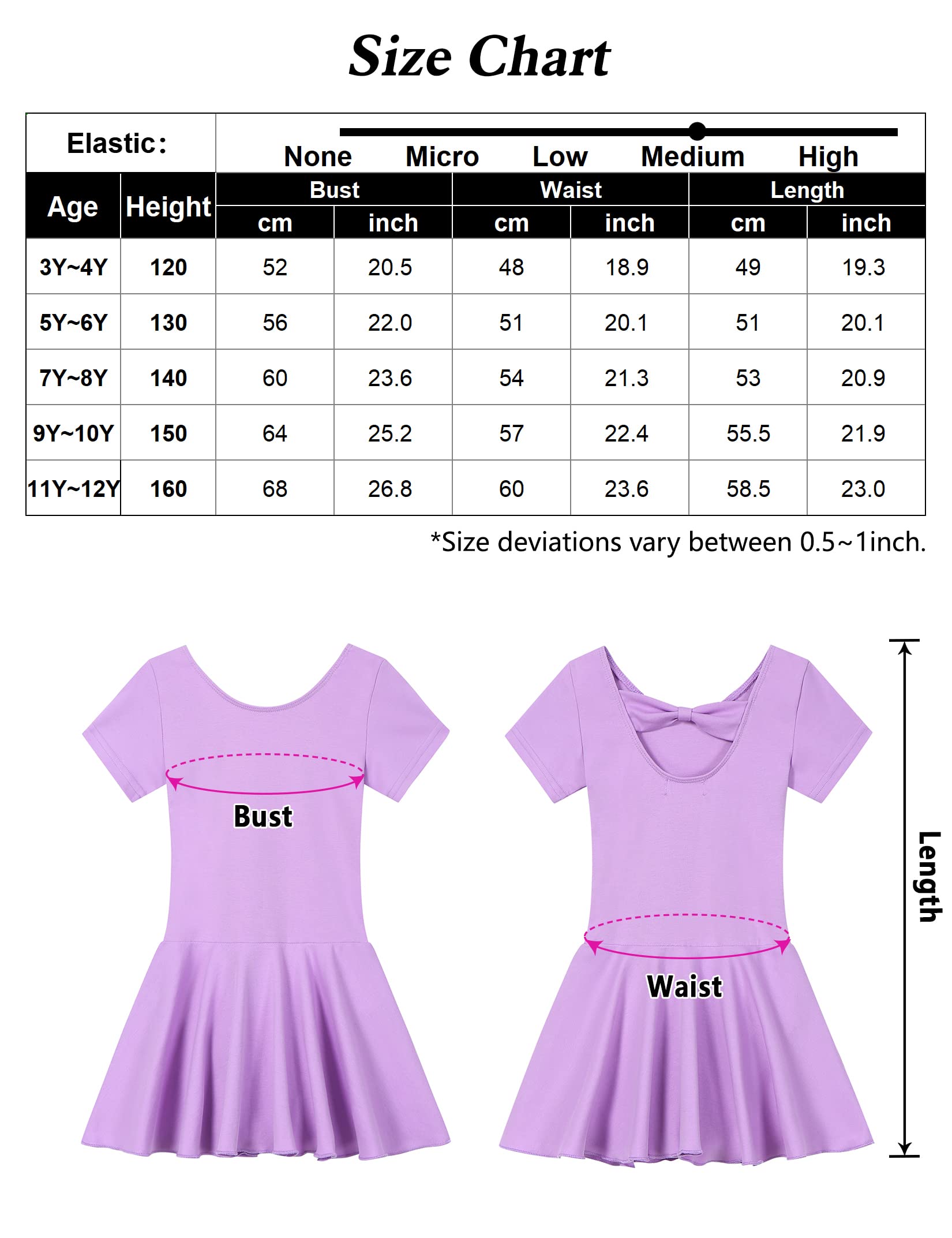 Huanye Girls Short Sleeve Ballet Leotards with Bow Back Ballet Dance Dress Tutu Ruffle Skirted Purple