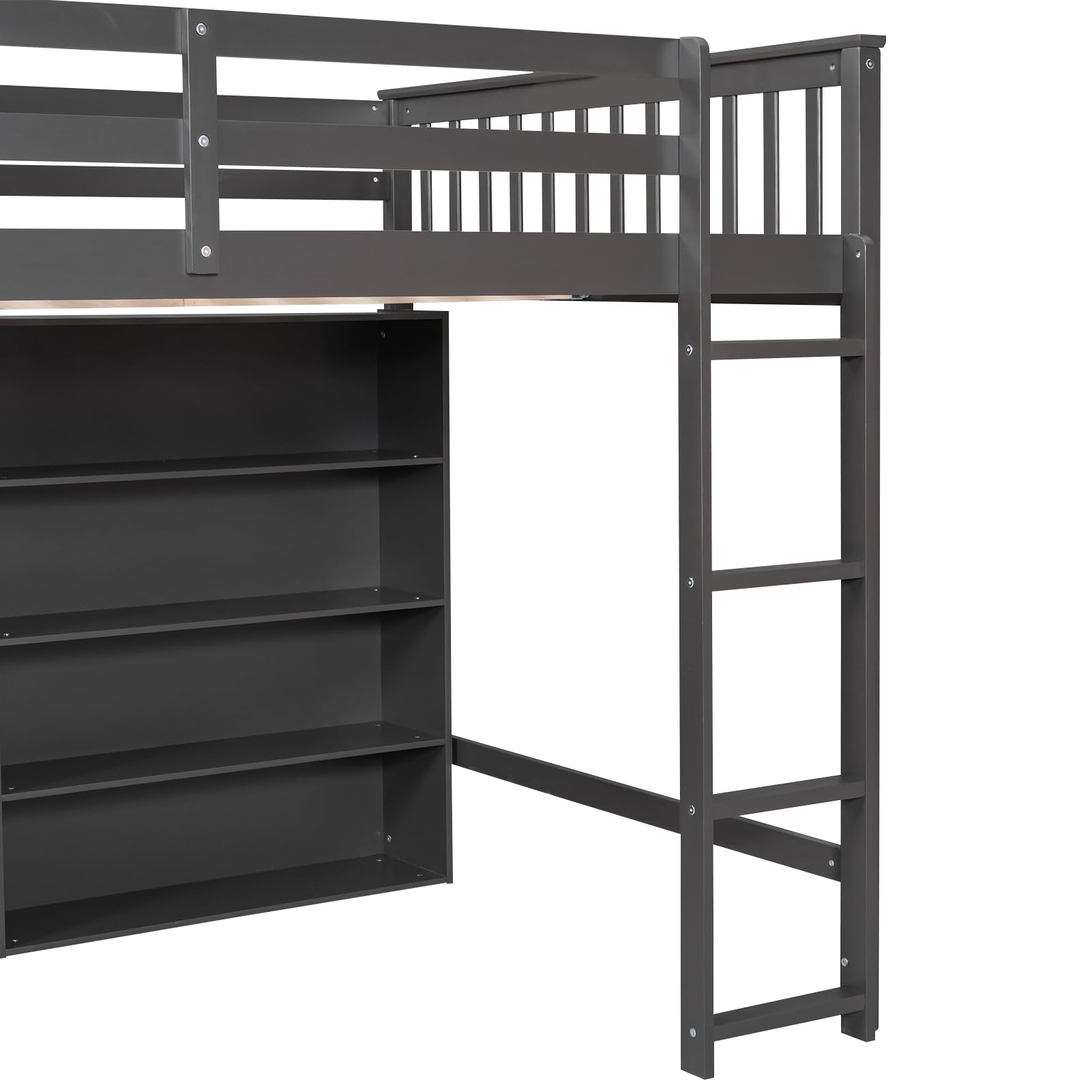 SOFTSEA Full Size Loft Bed with Storage, Solid Wood Loft Bed with Open Storage Shelves, Multi-Functional Loft Bed Frame with Ladder for Kids Boys Girls Teens, Gray