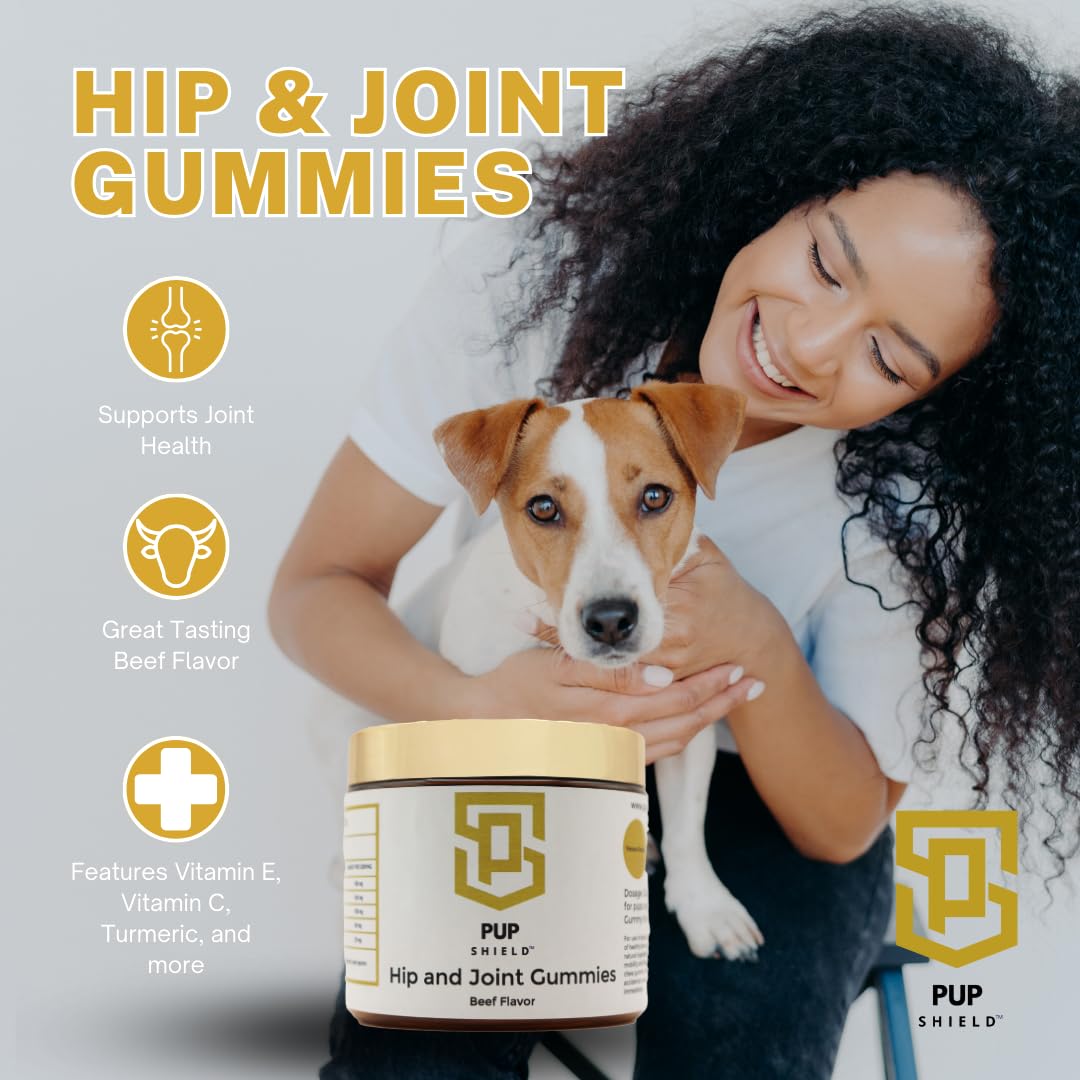 Pup Shield Advanced Hip & Joint Gummies for Dogs | Potent Glucosamine, Hemp, Turmeric | Supports Mobility, Promotes Comfort | Pet Wellness Supplements | 90 Beef Flavored Gummy Chews