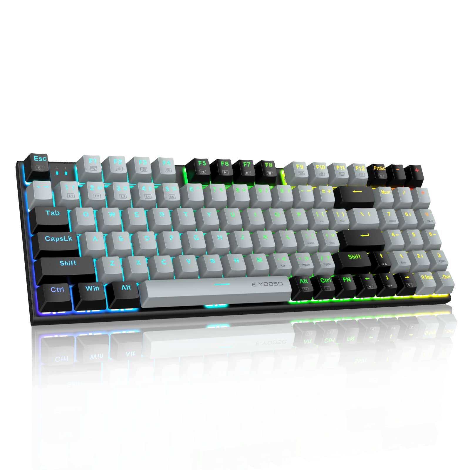 HUO JI E-YOOSO Z-19 Mechanical Gaming Keyboard with Number Pad, True RGB Backlit, 5 Pin Hot Swappable Brown Switches, Pro Software Supported, Wired Compact 94 Keys for PC/Computer, Black Grey