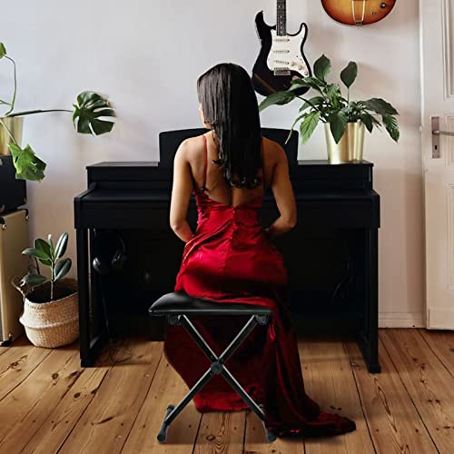 IMGZAR Adjustable Piano Stool Keyboard Chair Piano Bench Foldable Height-Adjustable Comfortable Padded Non-Skid Design X-Style Black
