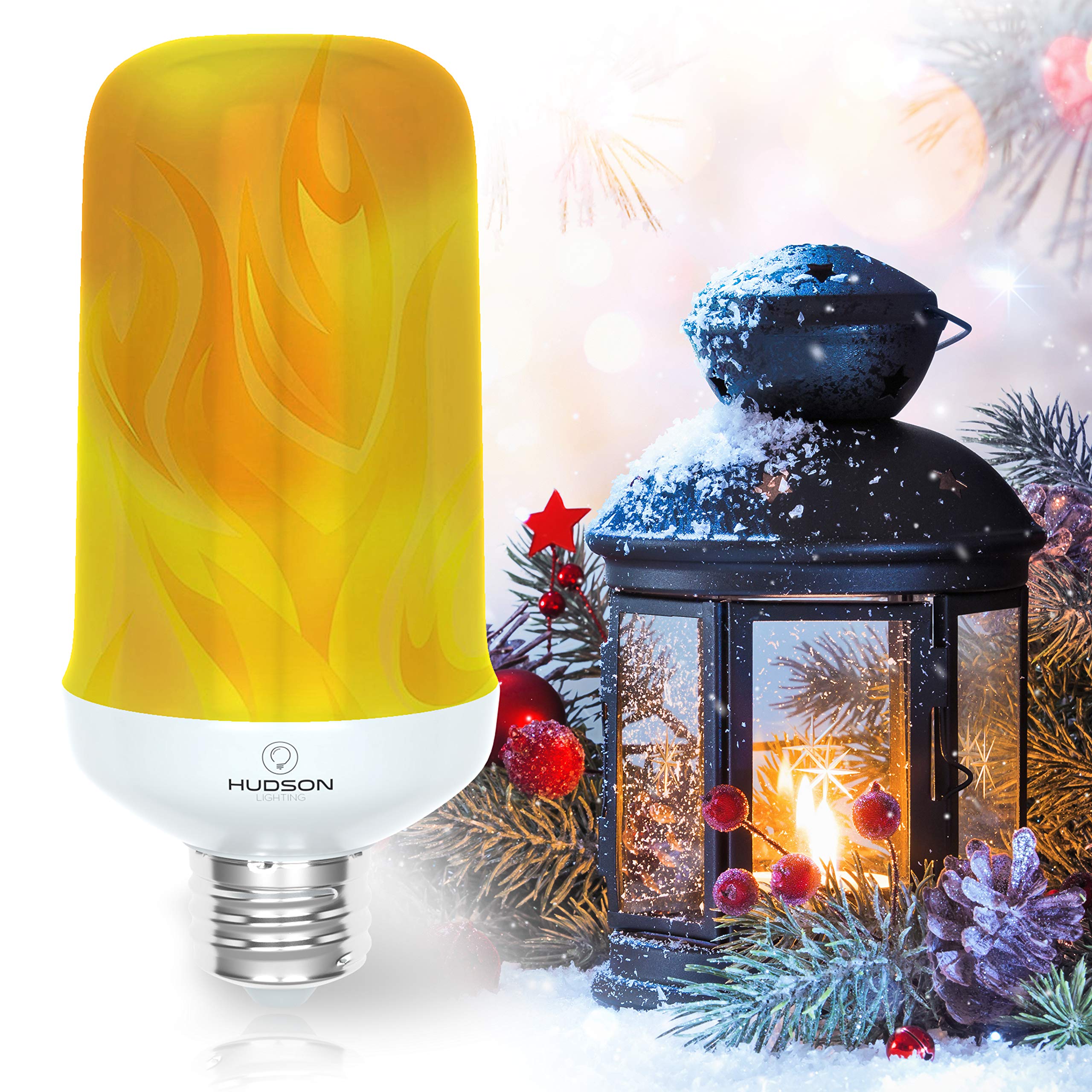 Hudson Flame Effect LED Flickering Light Bulbs (2 Pack) for Halloween - 3W Single Mode Upside Down fire Light LED Bulb - E26/E27 Standard Base Flame Bulb 200 Lumen for Indoor/Outdoor