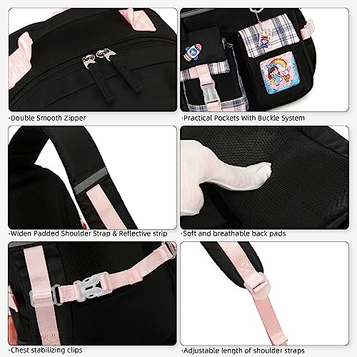 SHADOW VISION Kids Backpacks for Girls Backpack for School Bag Cute Bookbag School Backpack for Teen Girls (Black)
