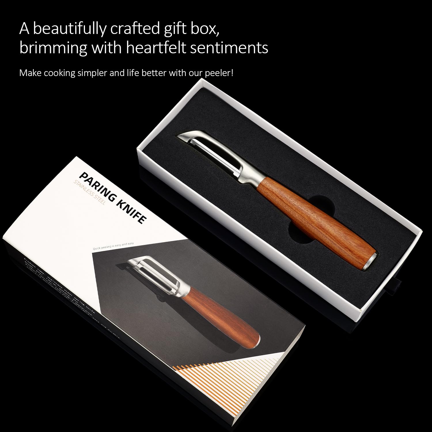 KULUNER Premium 304 Stainless Steel Multifunctional Kitchen Fruit and Vegetable Peeler with Real Wood Handle,Ultra Sharp Strong Blade