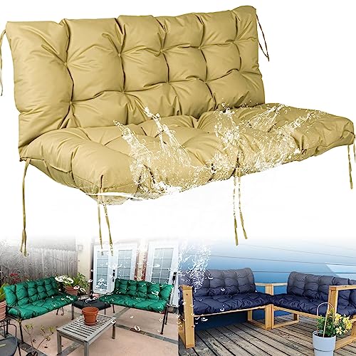 Outdoor Bench Cushion, 2-3 Seater Waterproof Upholstered Bench Cushion, Thickened 5" Outdoor Lounger Cushion with Ties, Porch Swing Cushion. Waterproof, Washable.(Khaki) 60x40in