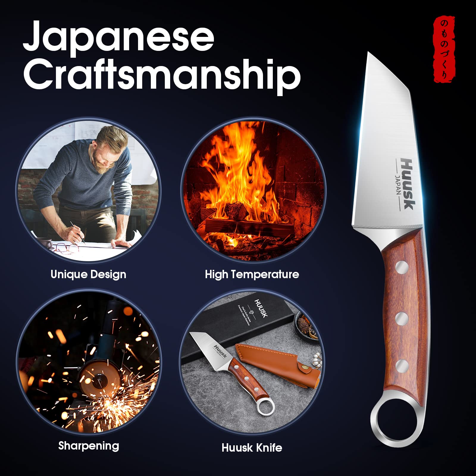 Huusk Chef Knife with Sharp Edge Christmas Gifts Bundle with Outdoor Cooking Knife for Kitchen BBQ Fishing