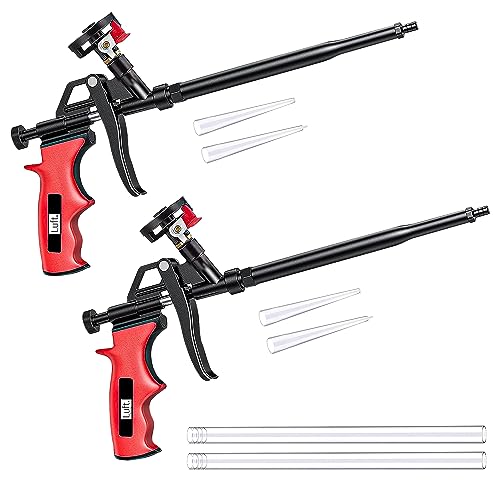 Luft (2 Pack) Spray Foam Insulation Gun (2 Guns + 6 Nozzles) Expanding Dispensing Spray Foam Gun Professional Teflon Coated Insulating PU Foam Applicator Heavy Duty Metal Body