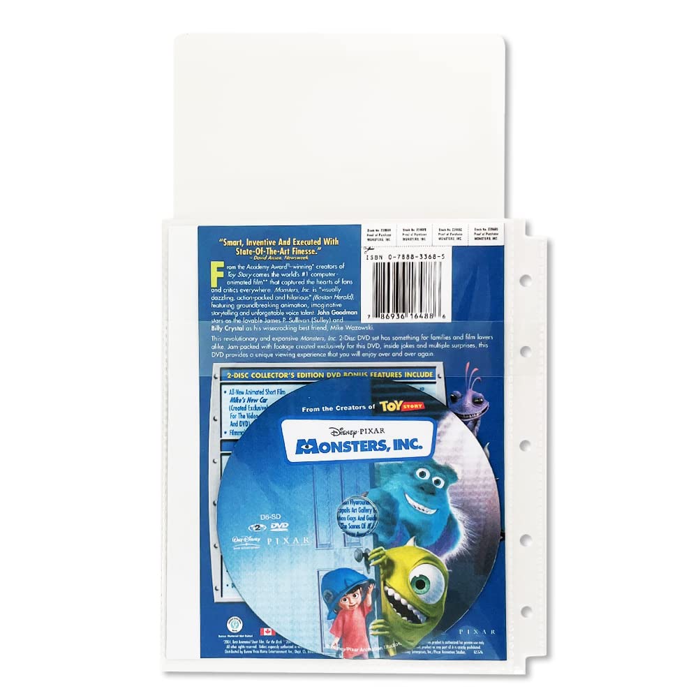 Keepfiling DVD Protective Sleeves for Binder Storage, with Space for Cover, Secured with Closing Flap - 100 Sleeves Total