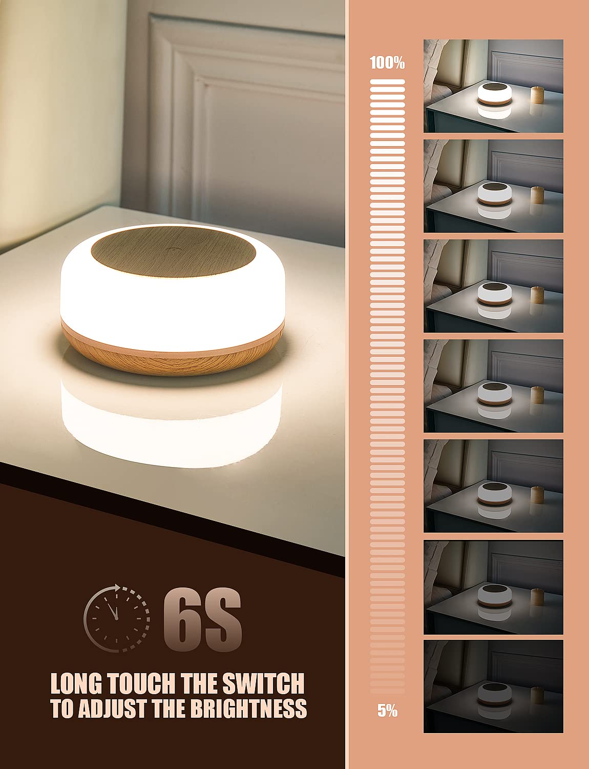Nursery Night Light, Baby Night Light with Dimmable 3 Color Light LED Bedside Touch Lamp for Kids Breastfeeding Nightstand Light, USB Rechargeable Lamp for Kids Room
