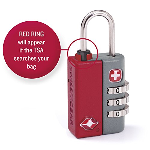 SwissGear TSA-Approved Travel Sentry Combination Luggage Lock with Resettable Combo and Inspection Indicator, Red, One Size