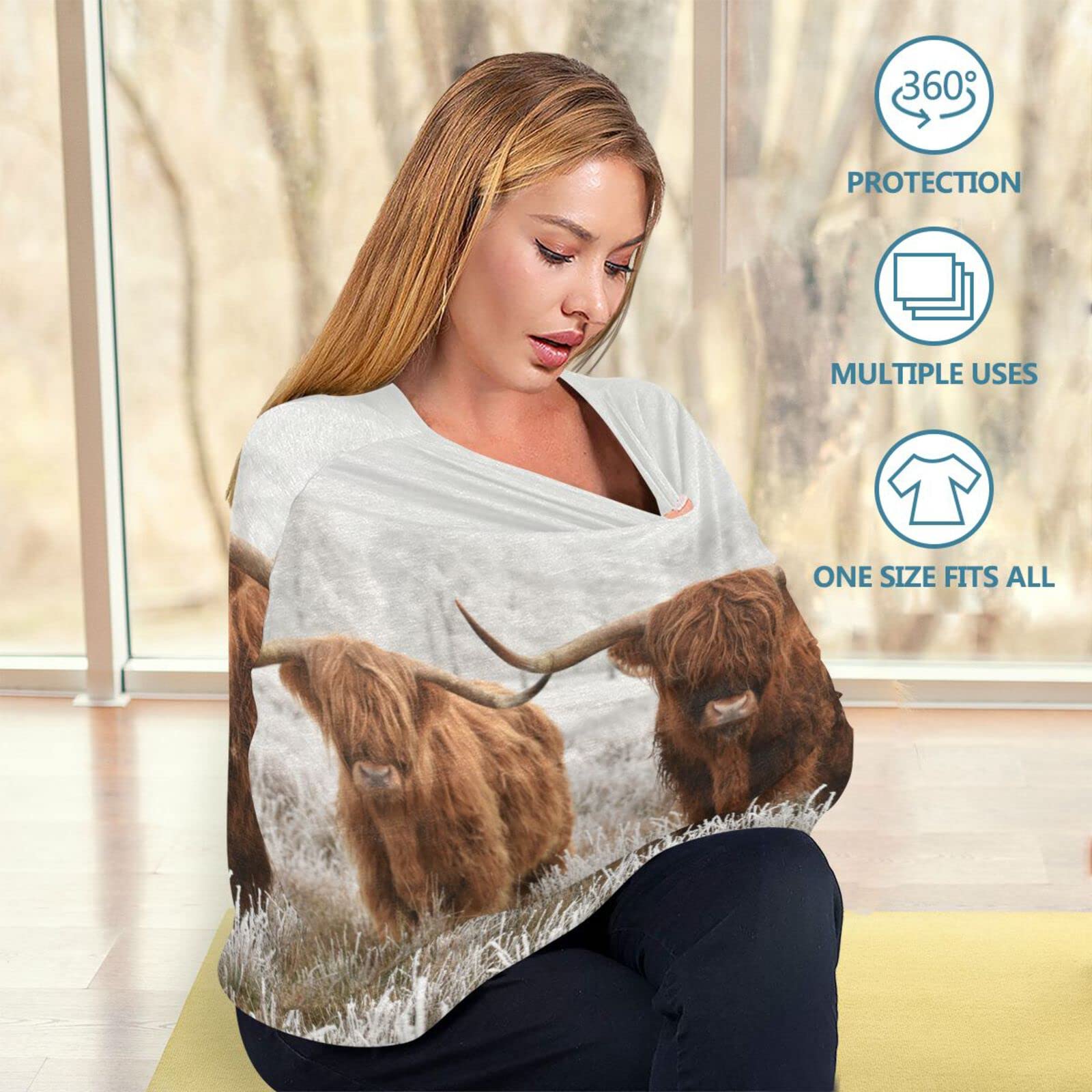 Nursing Cover Breastfeeding Scarf Scottish Highland Cow- Baby Car Seat Covers, Infant Stroller Cover, Carseat Canopy(227vb4a)