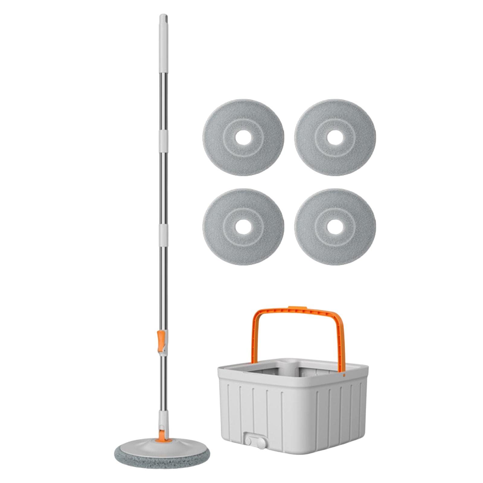 KLKCMS Rotatable Round Flat Floor Mop Bucket Set Rotating Mop Durable Telescopic Mop Handle Extends from 102cm to 128cm for Hardwood Professional, with 4 Pads