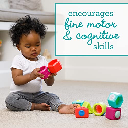 Infantino Peek & See Activity Blocks - Fine Motor Skills, Stacking Play, Block Set, Sensory Play, Rattle Sounds, Shapes, Colors, Tactile Multi-Textured Blocks, Easy Press & Stay Design, 6+ Months