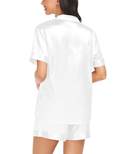 SWOMOG Couple Matching Pajamas Set Satin Short Sleeve Sleepwear Silky Pj Set for Women Button-Down Two-Pieces Nightwear