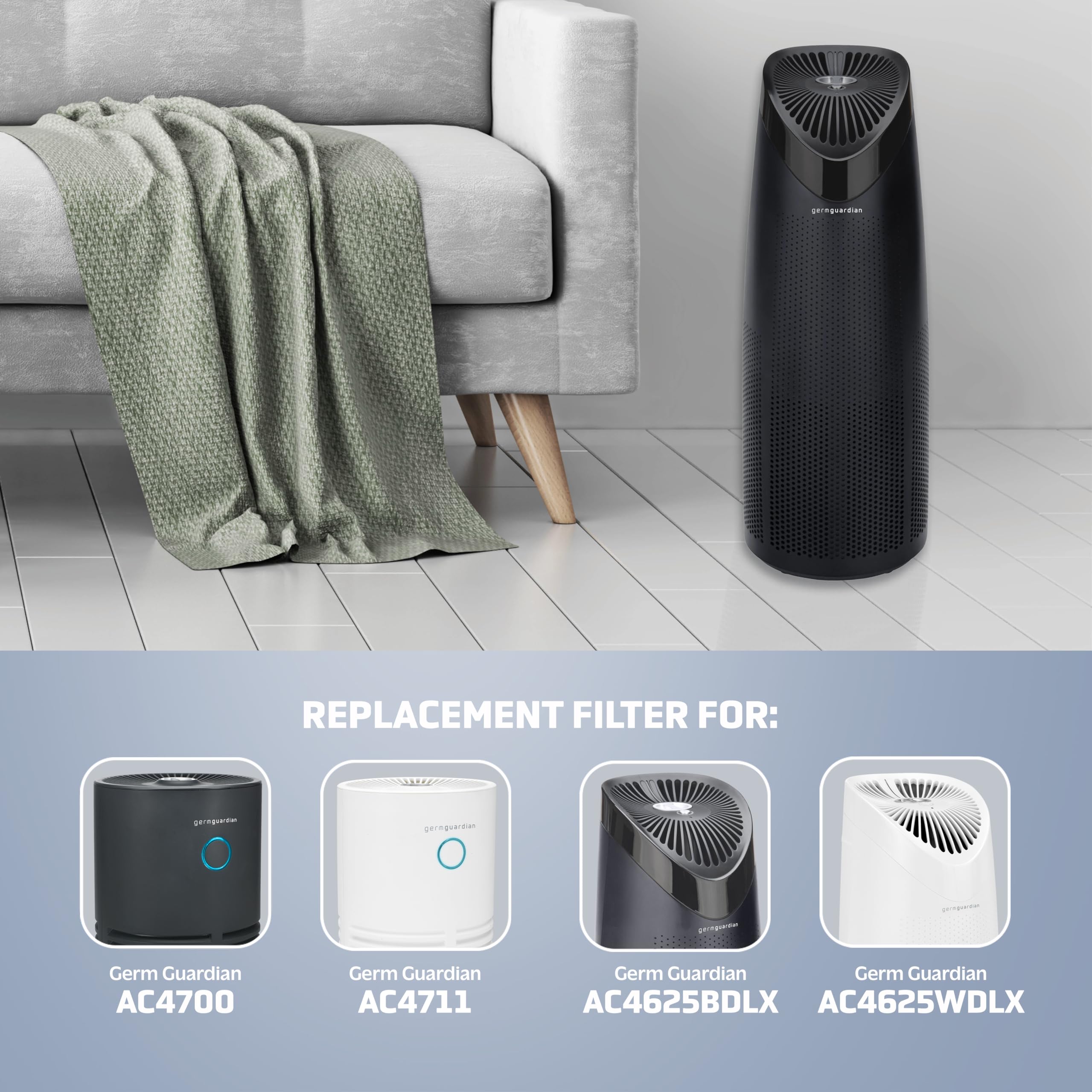 GermGuardian Filter M HEPA Pure Genuine Air Purifier Replacement Filter, Removes 99.97% of Pollutants, for AC4700, AC4711 and AC4625 Air Purifiers, Black FLT4700