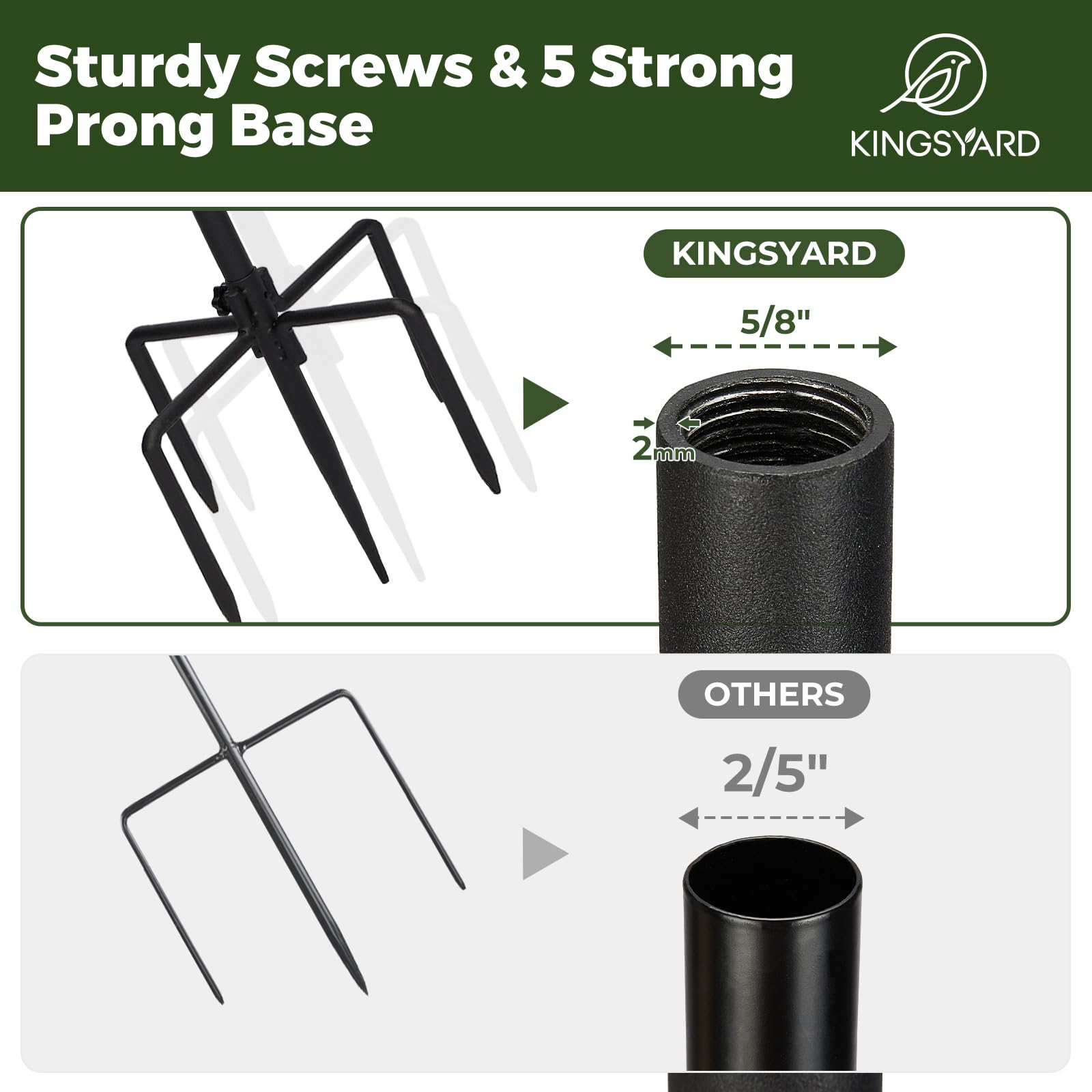 Kingsyard Adjustable Shepherd Hooks for Outdoor - Heavy Duty Bird Feeder Pole with 5 Prong Base, Garden Plant Hanger, Weddings Decor, Solar Light Lanterns, 60 inch