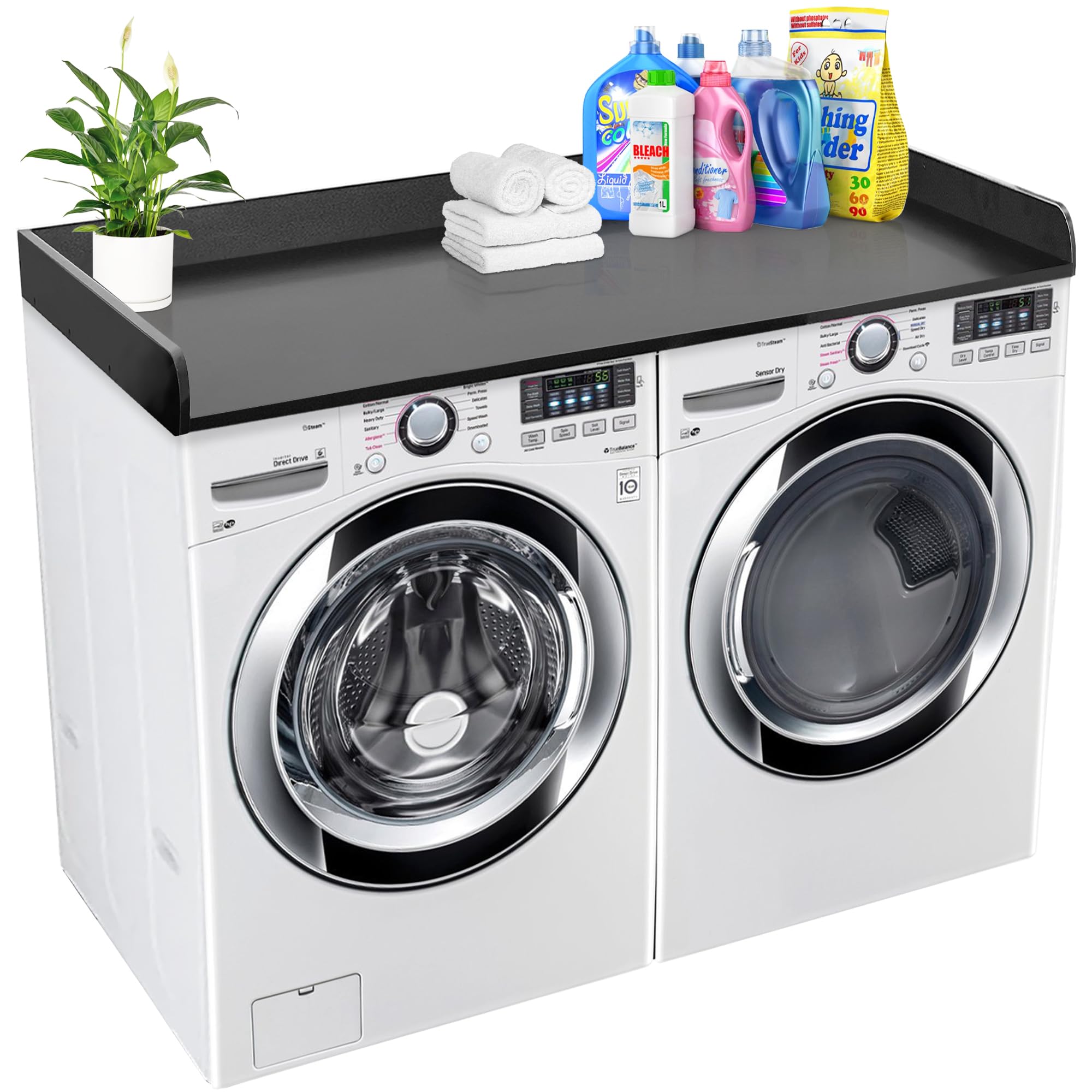 Royxen Washer Dryer Countertop Solid Wood with Polyester Coating, Laundry Countertop with Edge Rails - 27.5" Depth x 54" Width Laundry Room Organization (Oak)