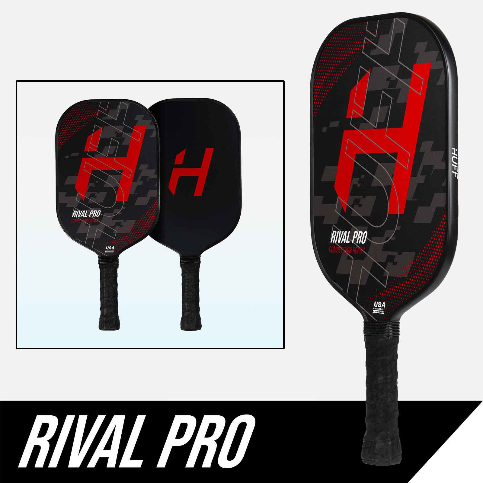HUFF Rival Pro Pickleball Paddle – for Competitive Players – Graphite Carbon Fiber Surface – USAPA Approved – Red
