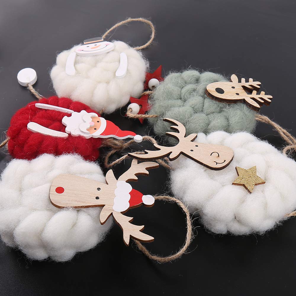 Festivous Wishel Christmas Tree Decorative Pendant Knitting Wooden Christmas Hanging Ornaments Home Decors 6PCS