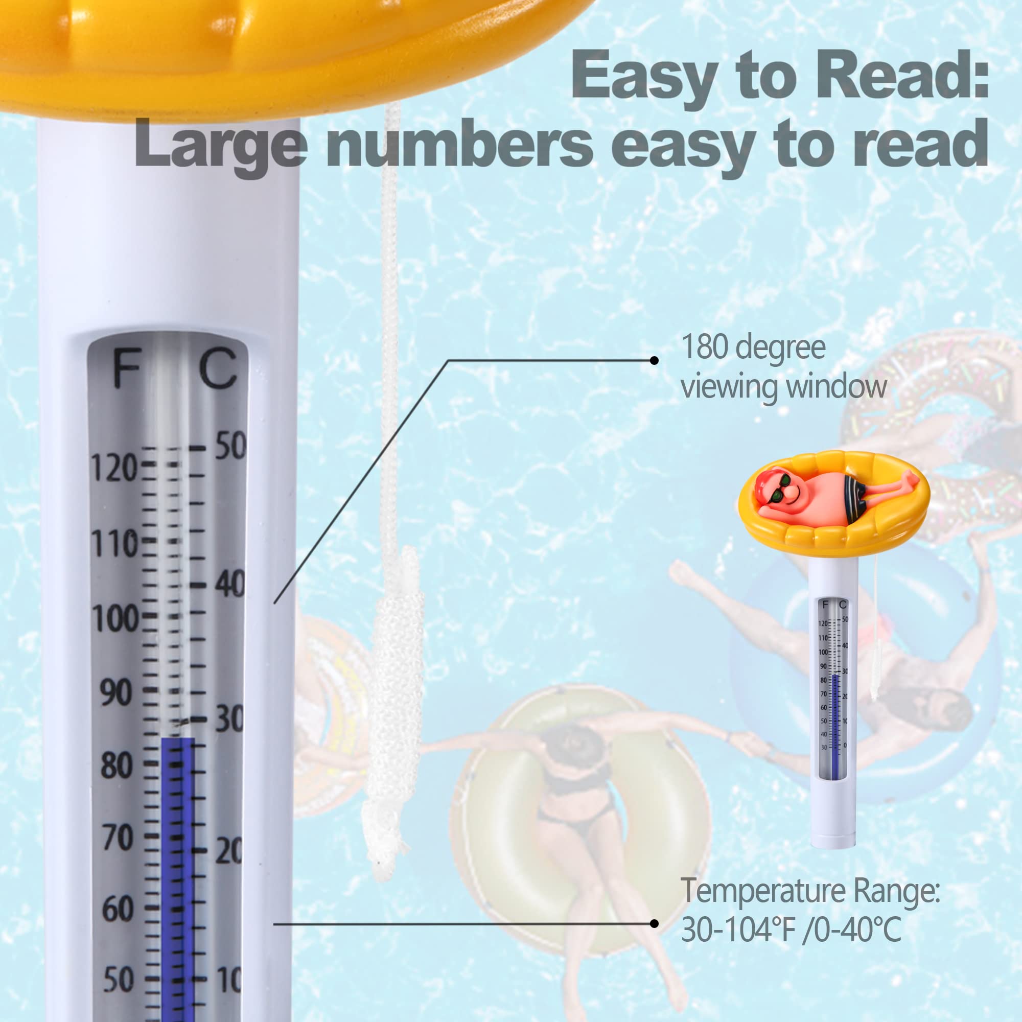 Kingsource Pool Thermometer Large Floating Water Temperature Thermometers with String, Water Thermometer Aquarium,for Outdoor & Indoor Swimming Pools, Spas, Hot Tubs, Aquariums & Fish Ponds