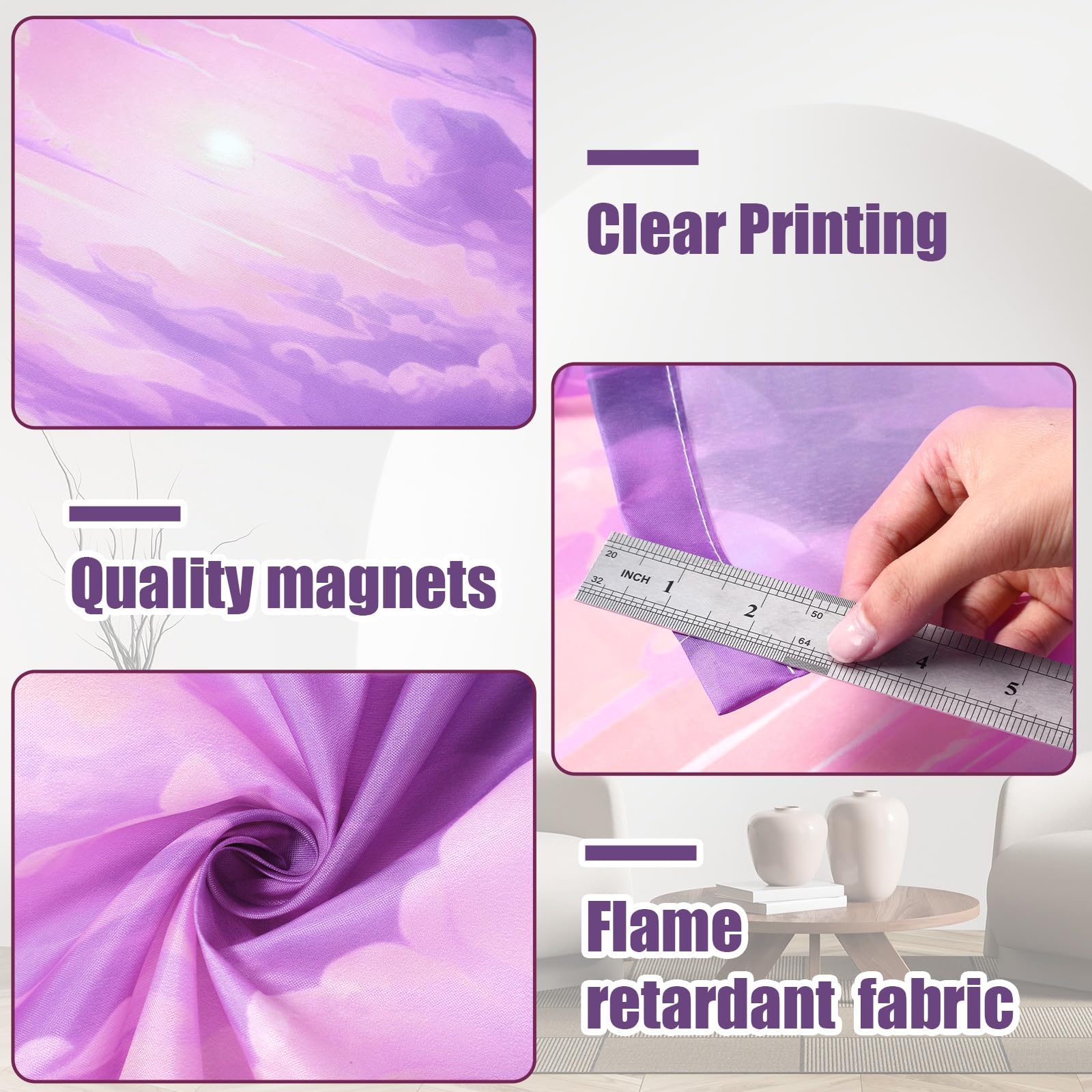 Outus 4 Pcs Fluorescent Light Cover Classroom Light Cover with 10 Magnets Light Filter Magnetic Ceiling Light Cover Panel 2 x 4 ft (23.62 x 47.24 in) Reduce Glare for Office School(Purple Cloud)