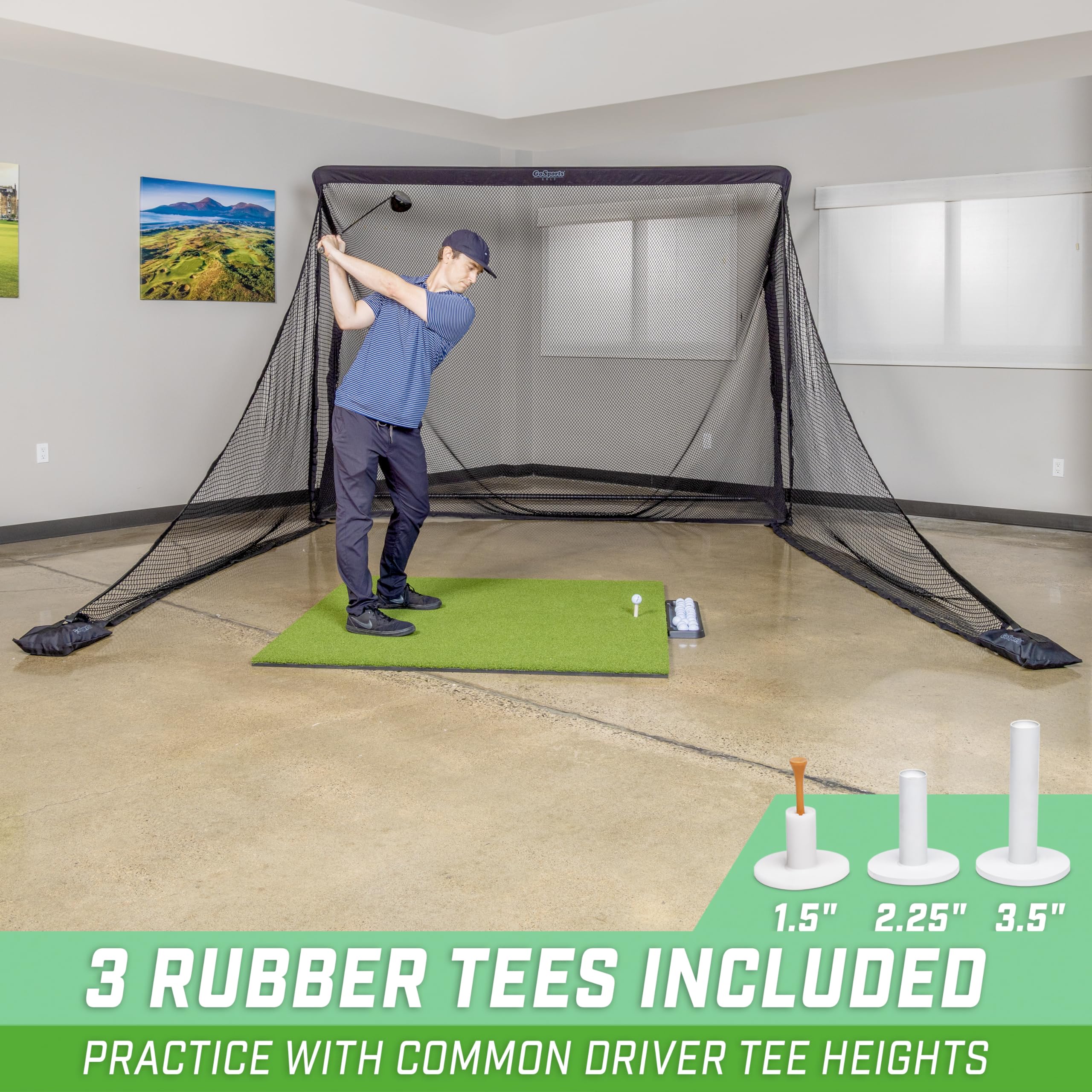 GoSports Golf Hitting Mat Artificial Turf Mat for Indoor/Outdoor Practice Includes 3 Rubber Tees - Standard, PRO, or ELITE